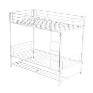 Metal Bunk Bed Frame,Divided into 2 Beds, Twin Over Twin Bunk Bed with Shelf, Safety Guard Rails and Ladder, Heavy-Duty Steel Frame Bunk Bed for Kids Teens Adults,No Box Spring Needed (White)