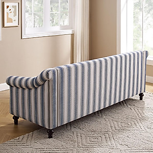 VANOMi 84.25'' Upholstered Sofa with Stripe Pattern, Mid-Century Modern Striped Fabric 3-seat Couch for Living Room, Bedroom, Office, Apartment