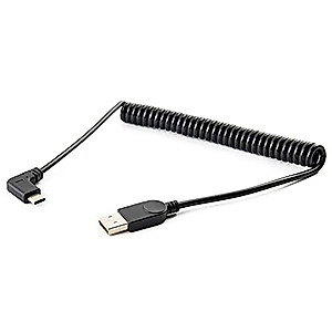 Traovien Coiled USB C Cable, USB 2.0 A to 90 Degree USB Type C 3A Spring Charge Cable, Stretched 0.6-5FT for Car Charger Galaxy S8 S9, Moto Z, More (USB A Male to C Male)
