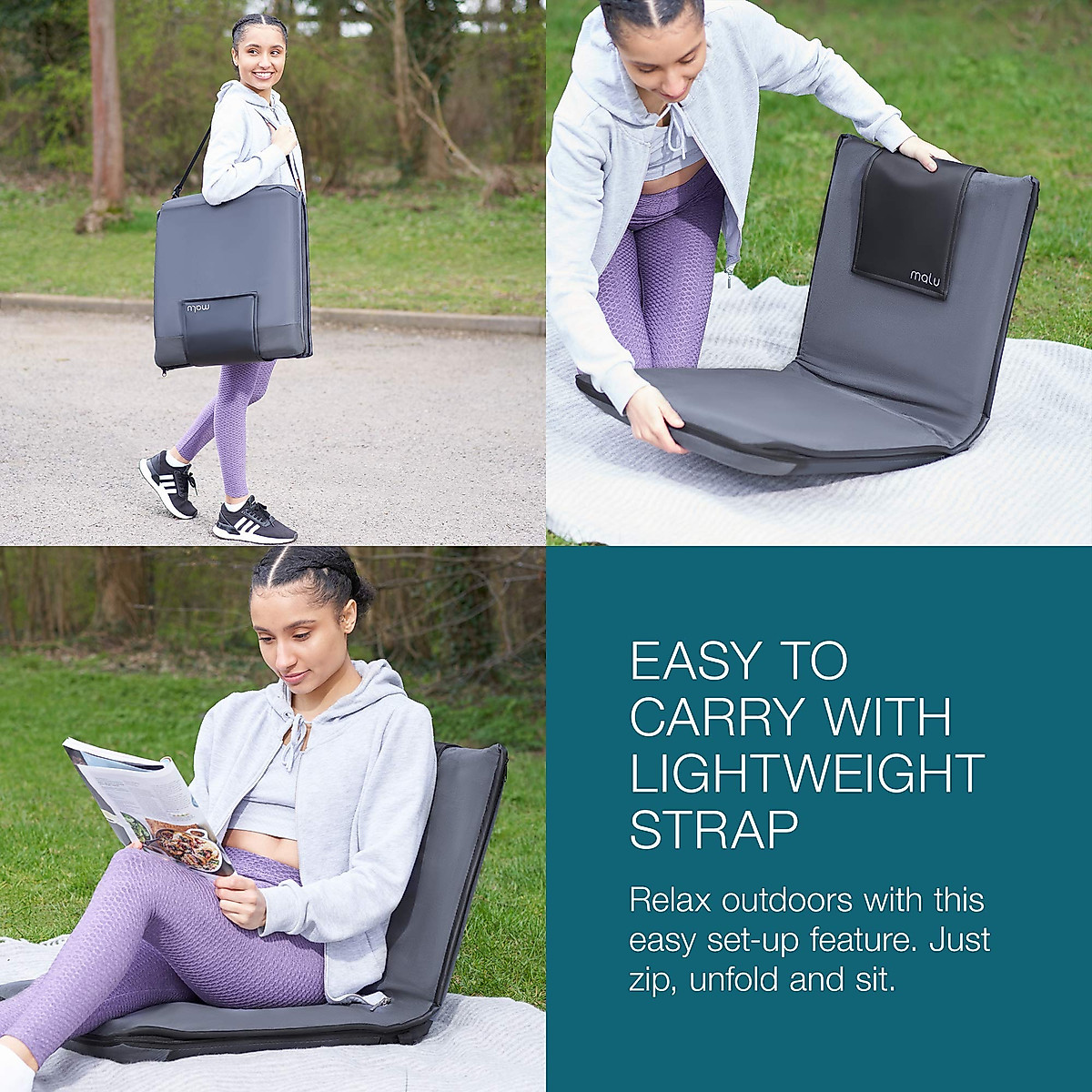 malu Extra Large Padded Floor Chair w/Back Support - Japanese Chair Meditation Cushion, Comfortable Folding Backrest, Removable Easy Wash Cover