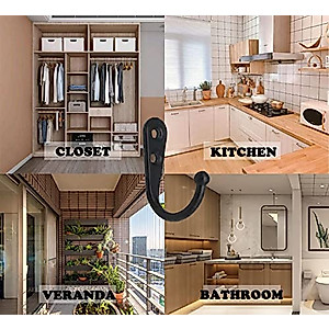 LUPANTER 10 pcs Black Coat Hooks for Hanging Hat, Towel, Key, Robe, Coats, Wall Mounted by Screws…