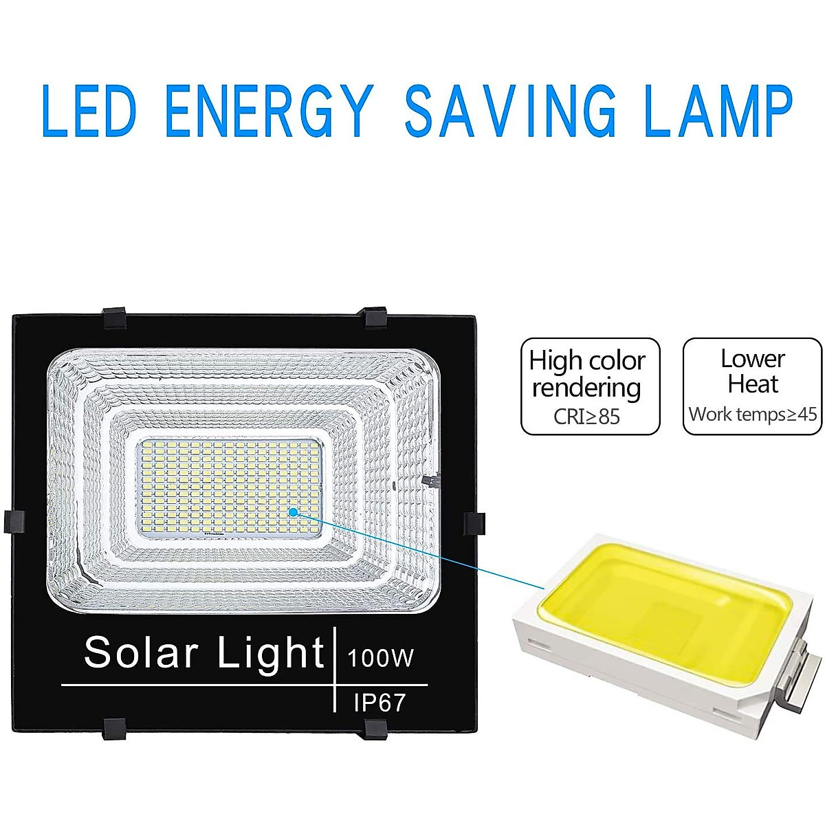 BRILLIHOOD LED Solar Flood Light, 100W, 5000 LM, 6500K, Outdoor Dusk to Dawn Security Light IP67 Waterproof Street Light with Remote Control for Lawn, Yard, Garden, Gutter, Swimming Pool, Pathway