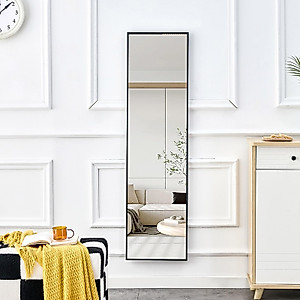 Bblack Aluminum Alloy Metal Frame Wall Mounted Full Body Mirror, Bathroom Makeup Mirror, Bedroom Porch, Clothing Store, Floor Mounted Large Mirror