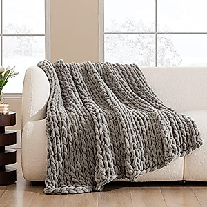 HBlife Chunky Knit Throw Blanket 40X40 Inches, Super Warm Soft Chenille Yarn Cable Knitted Blankets and Throws Boho Giant Cozy Thick Crochet Blanket for Sofa Bed Couch, Grey