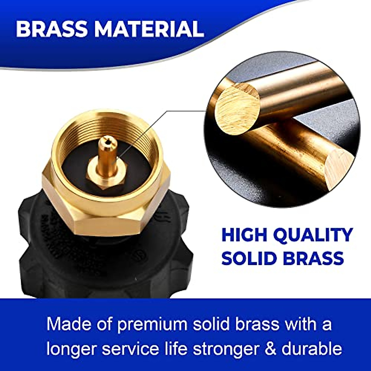 GasSaf Propane Refill Adapter 1 to 20 lb Cylinder Tank Coupler Universal for Type 1 QCC1 Propane Cylinder and One Pound Throwaway Disposable Bottle - Solid Brass（2 PCS