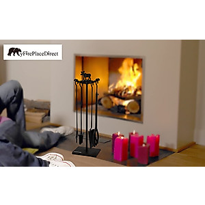 MYFIREPLACEDIRECT 5 Pieces Fireplace Tools Set Strength Wrought Iron Indoor Outdoor Fire Place Toolset Hearth Accessories Kit with Fireplace Brush, Fire Poker, Fireplace Shovel, Firewood Tong
