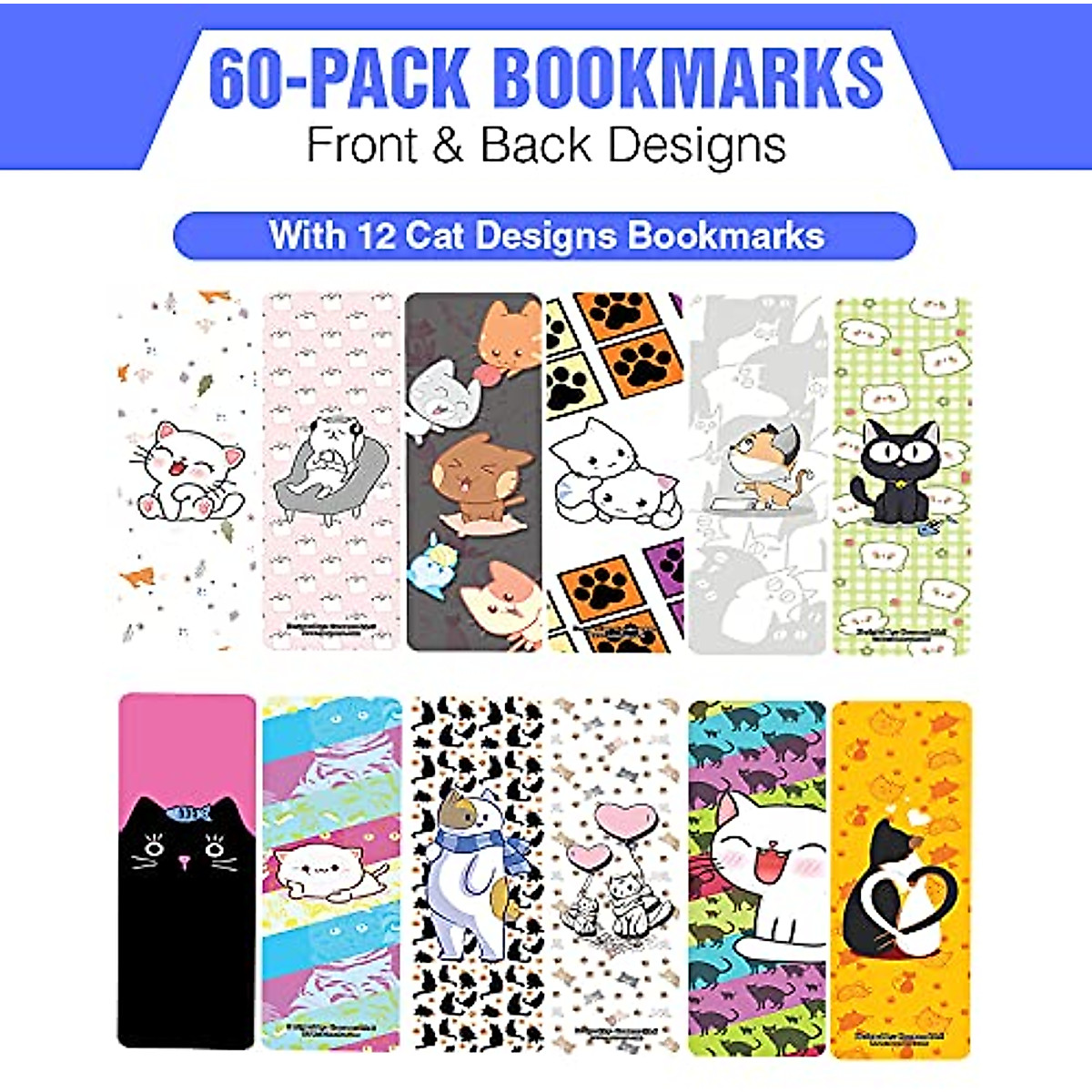 Creanoso Cat Designs Bookmarks (10-Sets X 6 Cards) - Premium Quality Bulk Buy Value Savers Personal Collection