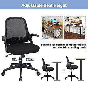 MNHW Mesh Office Chair Adjustable Rolling Computer Desk Chair w/Flip-up Armrest Black FilinyDF Gaming Chair Office Chair Desk Chair Computer Chair Home Office Desk Chairs Gamer Chair Office chai