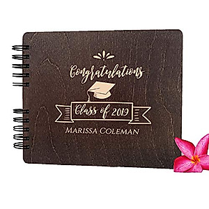Graduation Wood Guest Book MADE IN USA (CUSTOMIZE PERSONALIZE Wood Engraving) Rustic Grad Gifts Photo Album Party Supplies Decorations Instant Photo Guest Book Congratulation Class of