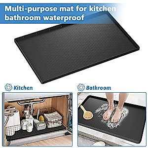 Under Sink Mat for Kitchen Waterproof, 34" x 22" Sink Cabinet Protector Mat Silicone Under Sink Liner Drip Tray with Drain Hole, Cabinet Protection Mat for Kitchen, Holds up to 2 Gallon Liquiq