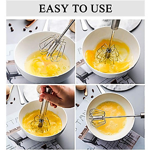 Stainless Steel Hand Push Egg Beater Mixer Home Kitchen Whisk Milk Frother Cooking Utensils Gadgets Blending Beating Stirring Semi Automatic Tool (1Pcs-Length 12, 35-Stainless)