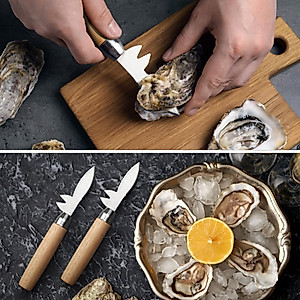 Jopplim 2 Pcs Oyster Shucking Knife, Upgraded Oyster Knife, with Stainless Steel Thickened Blade, a V-Shaped Notch, Wooden Non-slip Handle, Oyster Shucker, Suitable for Shucking All Kinds of Shells