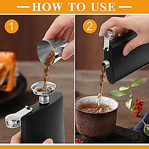 6pcs/set 8oz 12oz Party Camping Barbecue Stainless Steel Hip Flask With Funnel,Stainless Steel Shot Cup,for Men & Women(Black)