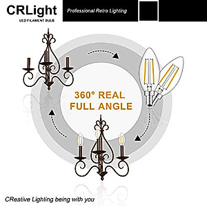 CRLight LED Candelabra Bulb 25W Equivalent 250 Lumens, 3000K Soft White 2W Filament LED Chandelier Light Bulbs, E12 Vintage Edison B11 Clear Glass Candle Bulbs, Non-dimmable Version, 12 Pack