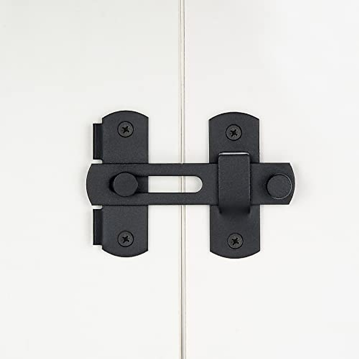 INIRET 2 Packs Barn Door Latches，3.93” x 2.75” Matte Black Stainless Steel barn gate flip Door Latch Bi-fold Door Lock,Sliding Door Antique Lock Gate Latches Wine Cabinet Closet Door Latches