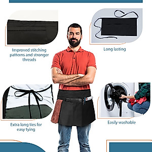 Batex 1-Pack Premium Cotton Server Apron with 3 Pockets and Chef Bandana, Comfortable Waist Apron for Waitress, Waiters, Half Apron with Pocket (Black - 1 Pack)