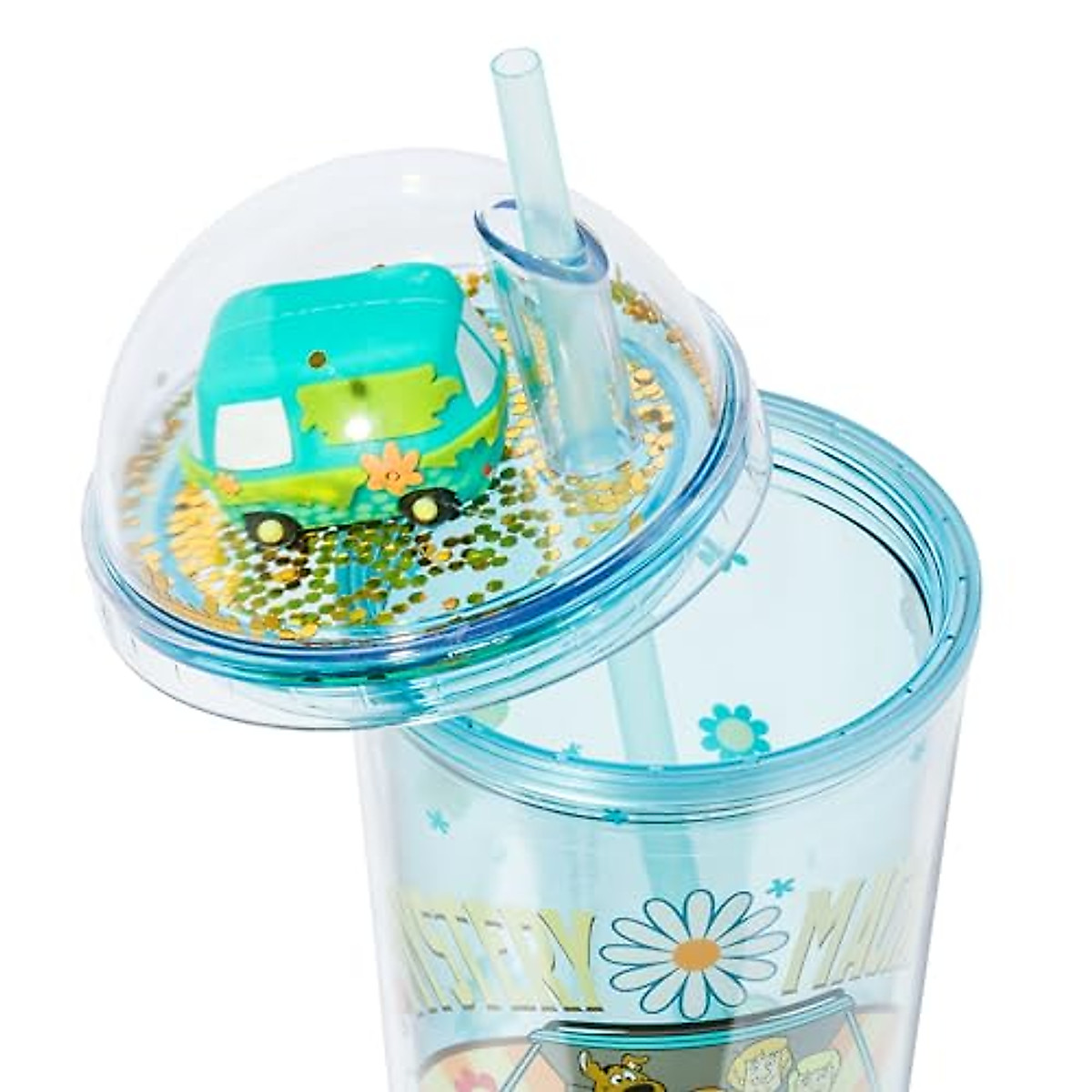 Silver Buffalo Scooby Doo Mystery Machine Featuring Shaggy, Velma, Daphne, and Fred Dome Glitter Top Travel Tumbler, 24 Ounces