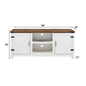 Walker Edison Larae Modern Farmhouse Two-Tone Barn Door Stand for TVs up to 65 Inches, Without Fireplace, Rustic Oak/White