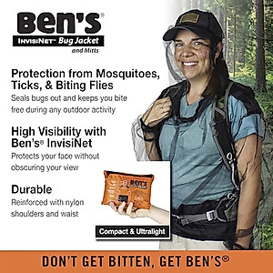BENS InvisiNet Bug Jacket & Mitts - Durable & Comfortable Insect Protection for Outdoor Activities - Fine Mesh Bug Net with High-Visibility - L/XL