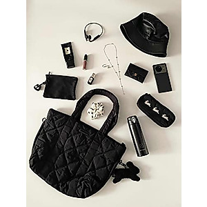 Amazing Song Large Quilted Tote Bag for Women, Puffer Shoulder Bag Designer Handbag Work Shopper with Zipper Down Tote, Soft Black