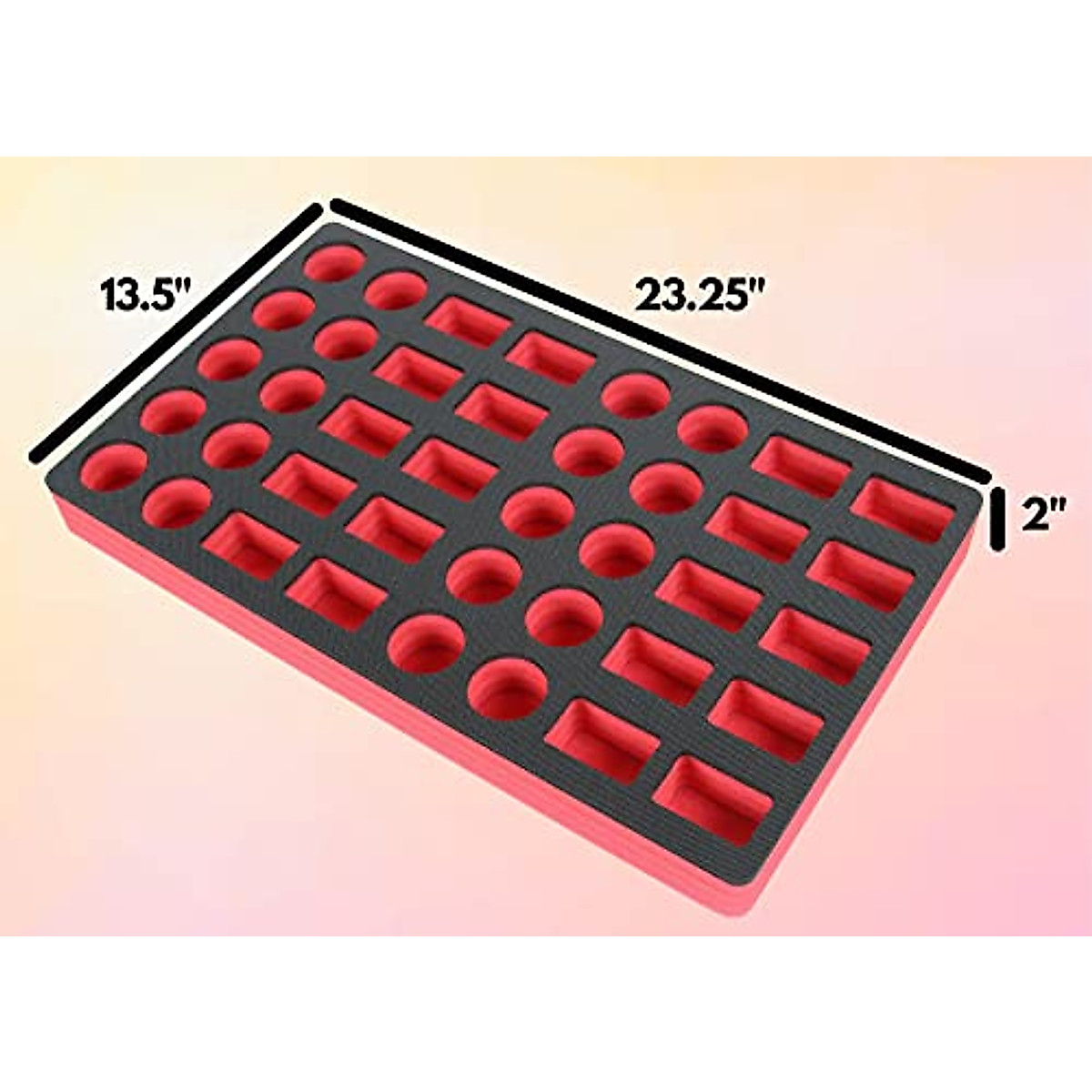 Polar Whale 2 Lotion and Body Spray Stand Organizers Large Tray Red and Black Durable Foam Washable Waterproof Insert for Home Bathroom Bedroom Office 23.25 x 13.5 x 2 Inches 40 Slots 2pc Pair Set