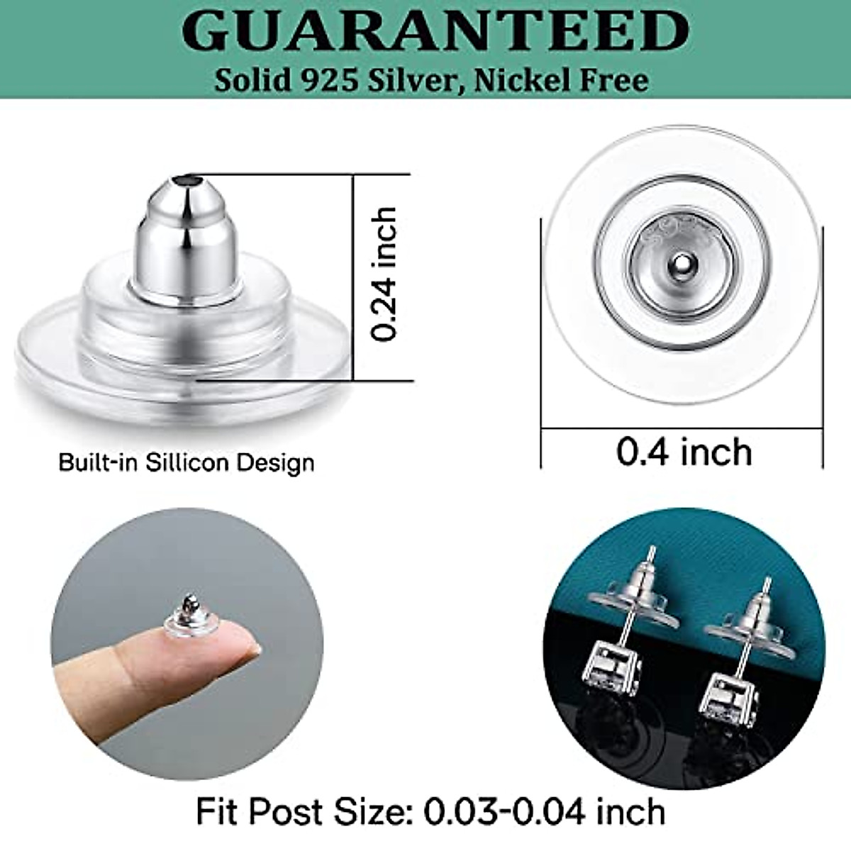 3-Pairs 925 Sterling Silver Locking Earring Backs Replacements for Diamond Studs,14K White Gold Plated Hypoallergenic Secure Earring Backs (White Gold)