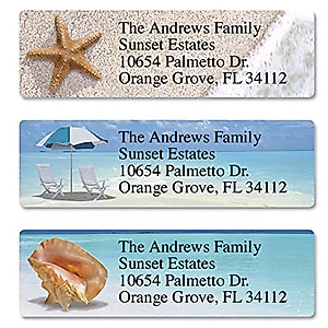 Colorful Images Calm Seas Beach Small Classic Return Address Mailing Labels, Personalized with Name & Address, Set of 240 Self Adhesive, Easy Peel Flat Label Sheets, ⅝ x 2", 3 Designs