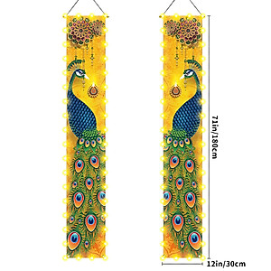 Happy Diwali Porch Banner with Lights Indian Diwali Peacock Front Porch Welcome Sign Deepavali Indian Festival of Lights Decorations-12×71''