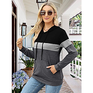 MixShe Womens Fall Fashion 2025 Long Sleeve Shirts for Women Tops Trendy Sweatshirts Hoodies Fashion Outfits Clothes Ladies Casual Tunics Black Gray XX-Large