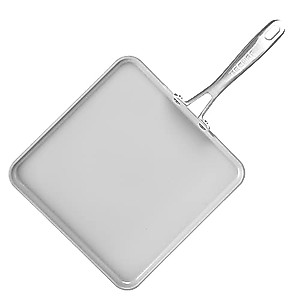 TECHEF - CeraTerra Ceramic Nonstick Square Griddle Pan (PTFE and PFOA Free Ceramic Exterior & Interior), Oven & Dishwasher Safe, Made in Korea, Grey/Silver (Griddle Pan)