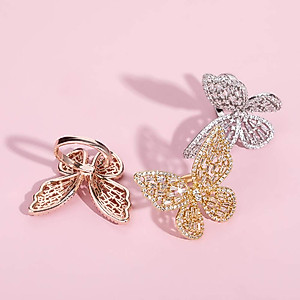 Gold Adjustable Butterfly Rings for Women Cubic Zirconia Ring Jewelry (Gold)