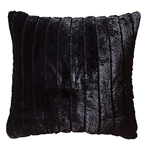 North End Decor Faux Fur Throw Pillow 18"x18" with Insert, Black Striped Mink