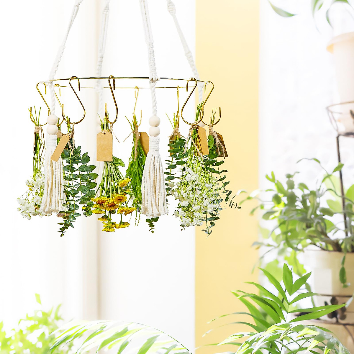 PROTITOUS 2pack Herb Drying Rack with 20pcs Golden Herb Dryer Hooks and 25PCS Brown Gift Tags and 32ft Natural Jute Twine herb Dryer,herb Dryer,Hanging Herb Dryer Rack(tassels style)