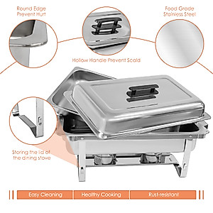 GRANDMA SHARK Chafing Dishes Buffet Sets 6 Packs 8QT Stainless Steel Rectangular Chafers and Buffet Warmer with Alcohol Furnace for Catering Buffet Food Warmer Set with Folding Frame, Silver