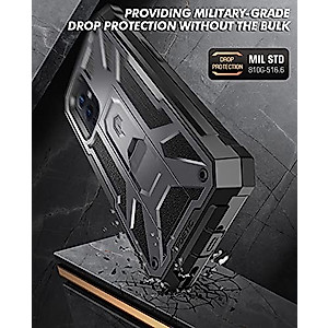 Poetic Spartan Series Designed for OnePlus 9 5G Case, Full-Body Rugged Shockproof Protective Cover with [Premium Leather Texture], Kickstand and Built-in Screen Protector, Metallic Gun Metal