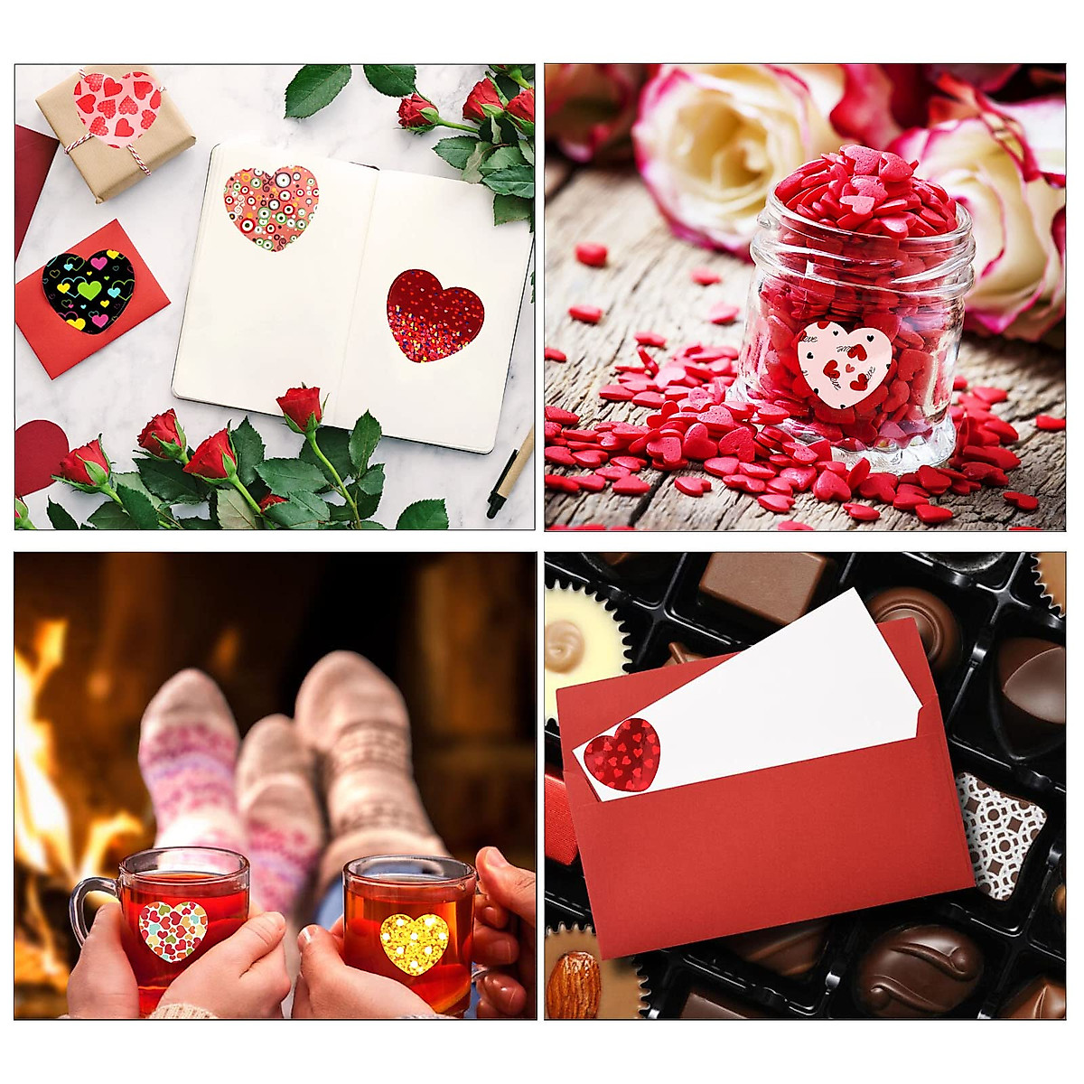 HOWAF Valentine's Day Heart Shape Stickers, Valentine's Day Labels Stickers Sheets, Valentines Day Decorative Stickers for Valentines Party Decorations Supplies, Happy Valentine’s Day Self Adhesive Stickers