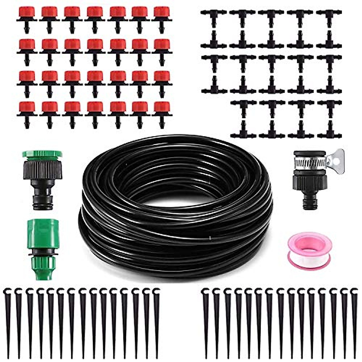 MSDADA Drip Irrigation Kit, Garden Irrigation System 1/4" Blank Distribution Tubing Hose Watering Kit, DIY Automatic Irrigation Equipment for Plant, Garden, Greenhouse, Patio, Flower Bed, Lawn (81ft)