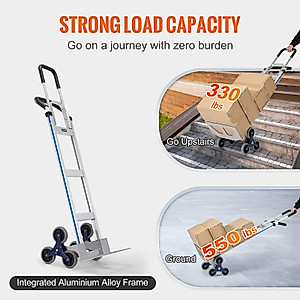 VEVOR Stair Climbing Cart, 550 lbs Load Capacity, Aluminum Hand Truck Dolly with Dual Handles, Integrated Frame & Nonslip Rubber Wheels, Multipurpose Stair Climber for Warehouse Shopping Airport