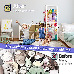 Trycooling Stuffed Animal Storage Zoo Stuffed Animal Holder Space Save Vertical Stuffed Animals Storage PVC with Elastic Band and Net for Playroom Bedroom Nursery (White 1)
