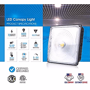 Parmida (4 Pack) LED Canopy Light, 70W, Dimmable, 110-277VAC, IP65 Waterproof, ETL-Listed, 5000K, 9.6” x 9.6”, Gas Station, Street, Area & Outdoor Lighting, Commercial Grade, Bronze