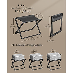 SONGMICS Luggage Rack, Foldable Suitcase Stand, Metal Luggage Holder, Synthetic Leather, Easy to Assemble, for Guest Room, Hotel, Bedroom, Ink Black and Charcoal Gray URLR009B01
