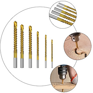HEMOTON Cobalt Drill Bit HSS Twist Drill Bits- 6pcs 3-8mm Serrated Grooving Cutting Carpenter Side Cutting Tap Spiral Drill Bit Woodworking Wood Metal Plastic Hole Holesaw Tool Drill Bit Set