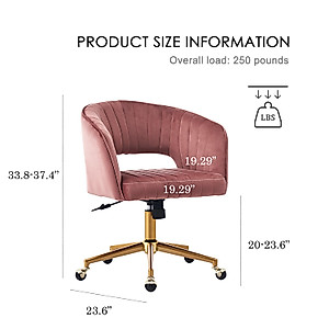 FENFSHE Home Office Chair Swivel Velvet Desk Chair, Vanity Chair with 360 Swivel Armchair and Gold Base,for Living Room, Bedroom, Vanity, Study (Pink)