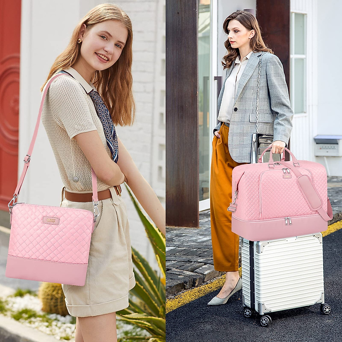 Travel Weekender Bag for Women, Overnight Bag with Shoe Compartment Oversized Travel Duffel Bag Carry On Tote 21"