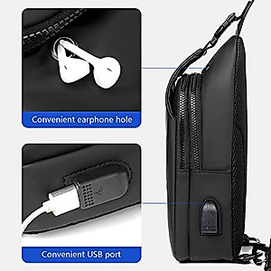 chinatera Crossbody Sling Backpack for Men Leather Chest Shoulder Bag with USB Port and Headphone Hole for Travel Hiking (Green)