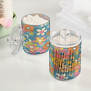 xigua Colorful Flowers 2 Pack Qtip Holder Dispenser with Lid,Apothecary Jars Plastic Cotton Swabs Cans Clear Bathroom Storage Canister for Cotton Ball, Cotton Swab, Cotton Round Pads, Floss