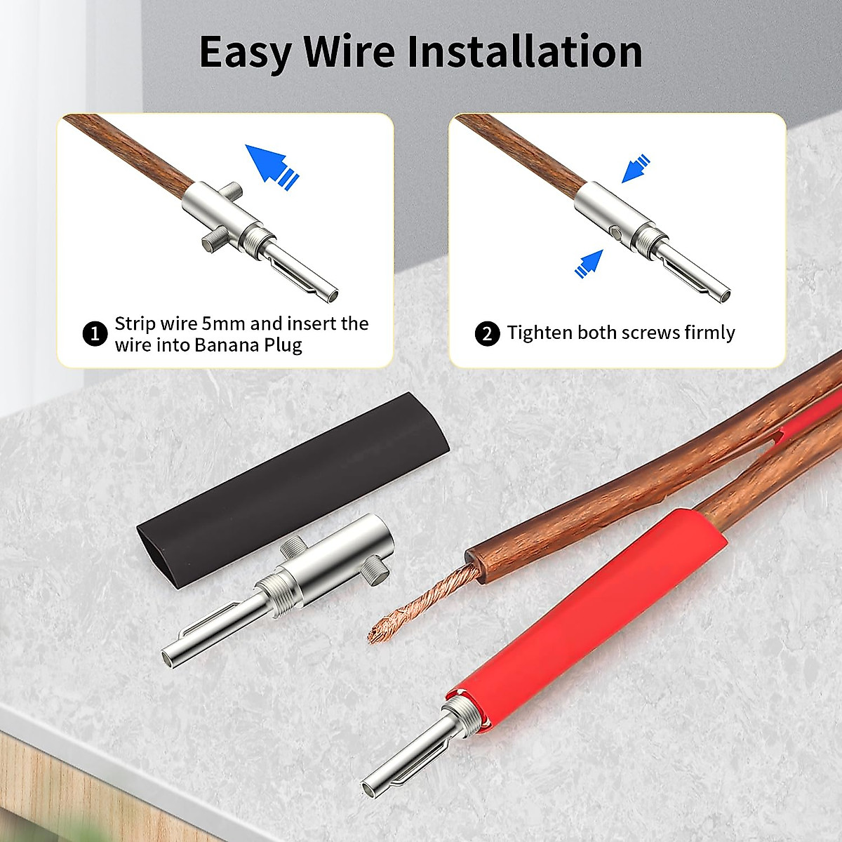 Viborg Speaker Banana Plugs Silver Plated, Screw Locking 4MM HiFi Speaker Connectors for Speaker Wire, Wall Plate, Home Theater, Audio/Video Receiver, Amplifiers and Sound Systems 8PCS