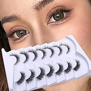 SQYlashes False Eyelashes Short Lashes Natural Look, Wispy Lashes Cat Eye 12mm - 7 Pairs, ZG67
