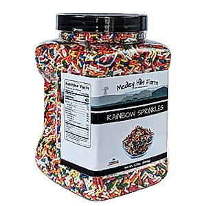 Medley Hills Farm Rainbow Sprinkles in Reusable Container 2.2 Lbs. - Great Bulk Rainbow Sprinkles for Cake Decorating - Sprinkles for Cookie Decorating - Brownies and ice Cream toppings