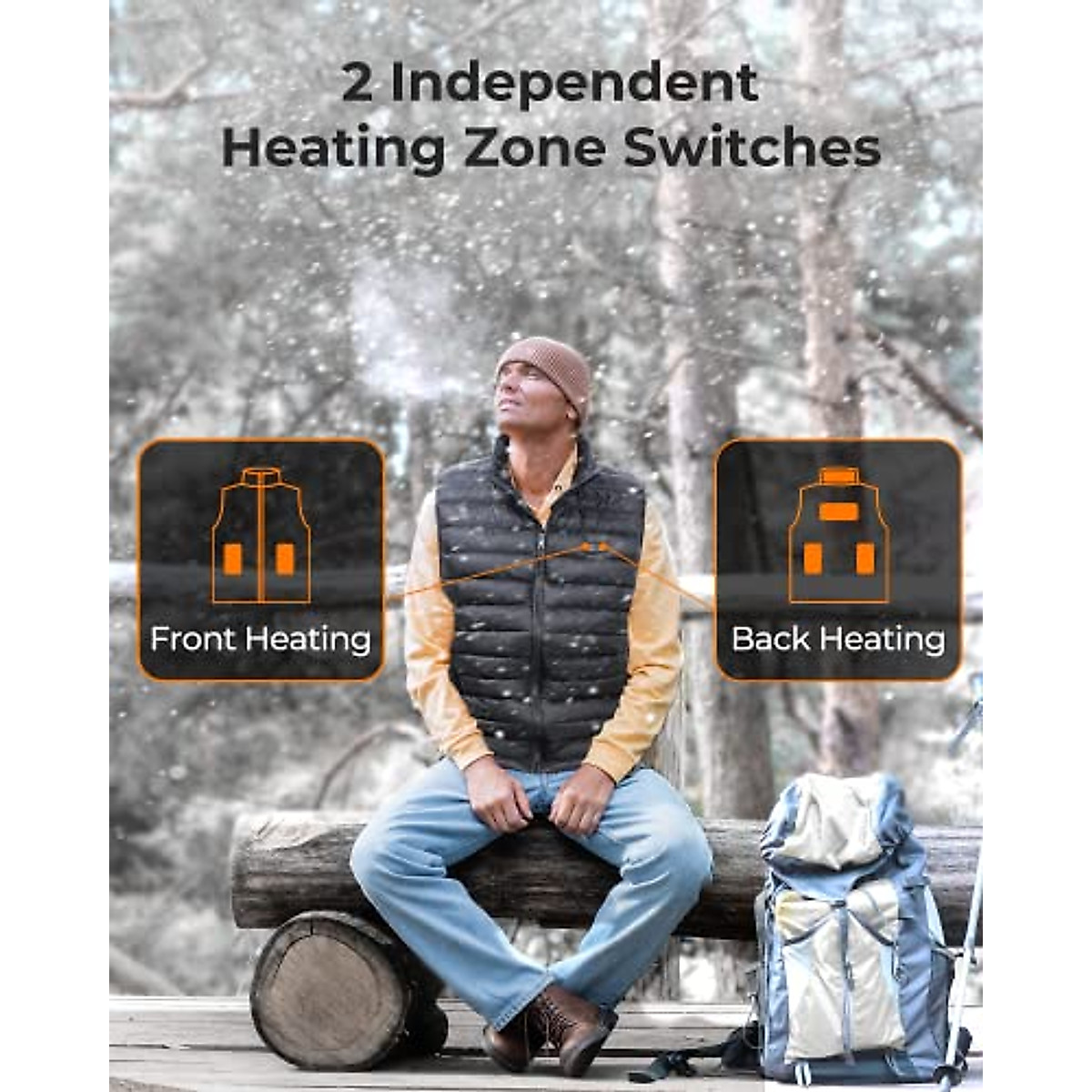 Neberon Heated Vest for Men with Battery Pack Rechargeable, 6 Heating Zones, Double Switches for Hunting Hiking Golf Fishing